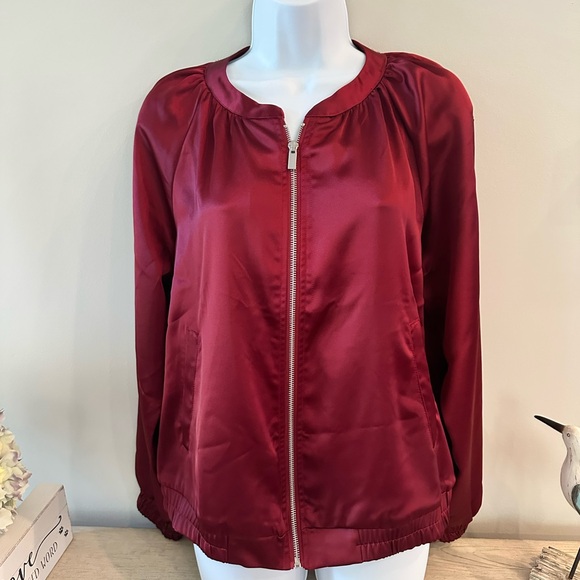 Jackets & Coats | Nwt Satin Bomber Zipup Jacket Maroon | Poshmark